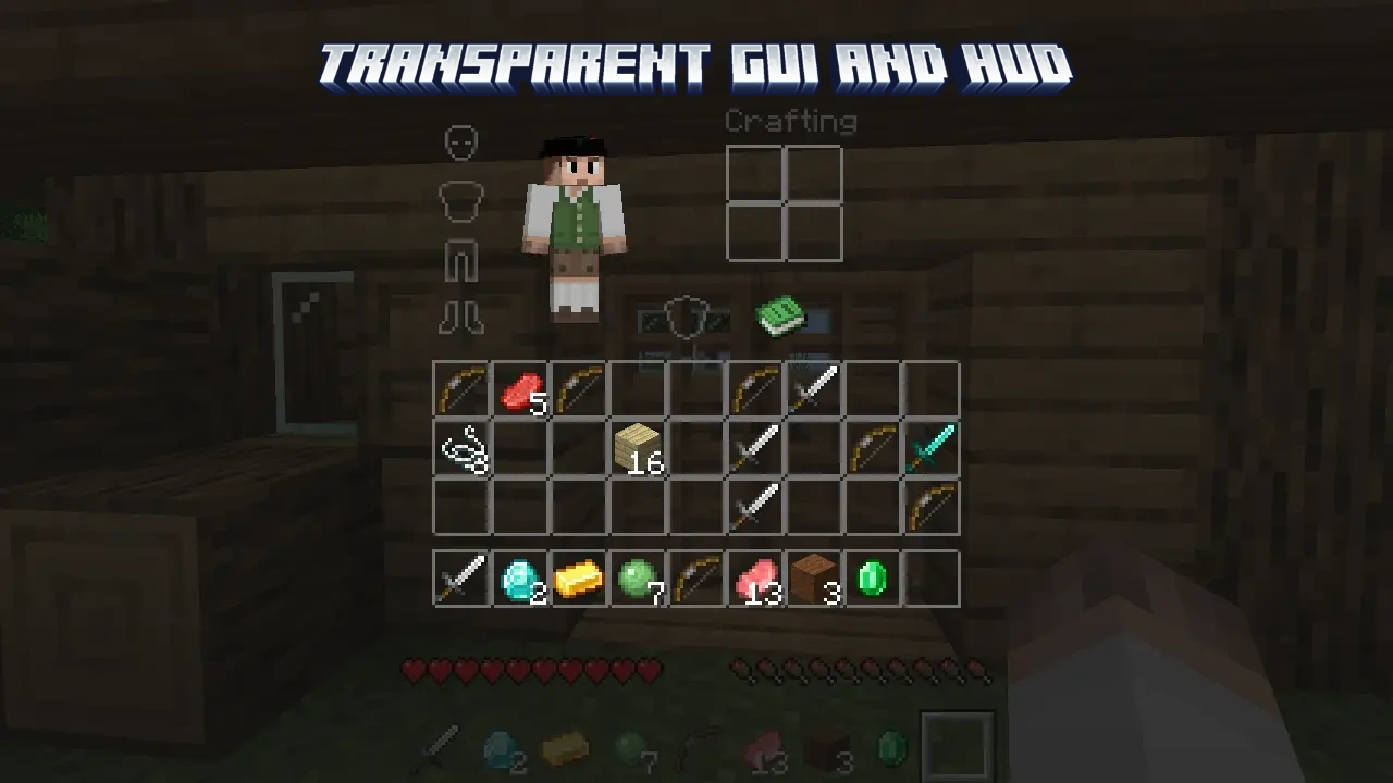 Transparent GUI and HUD Texture Pack 1.21.11 / 1.21.10